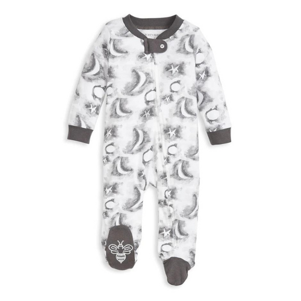 Organic Baby Zip Up Footed Sleeper - Cloudy Night Moon & Stars – Young Eden